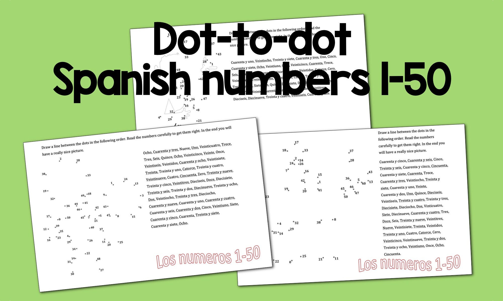 Dot-to-dot Numbers 1-50 in Spanish Worksheet - Etsy