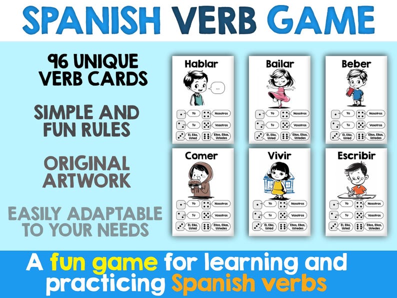 Spanish Verb Game (fun Conjugation Practice) - Etsy