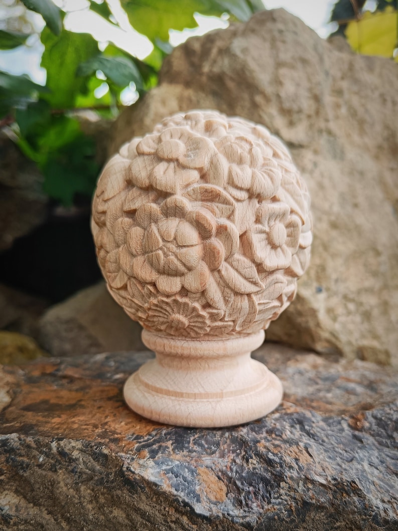 Flowers Wooden Finial, Oak Beech Stair Newel Post Cap - Etsy