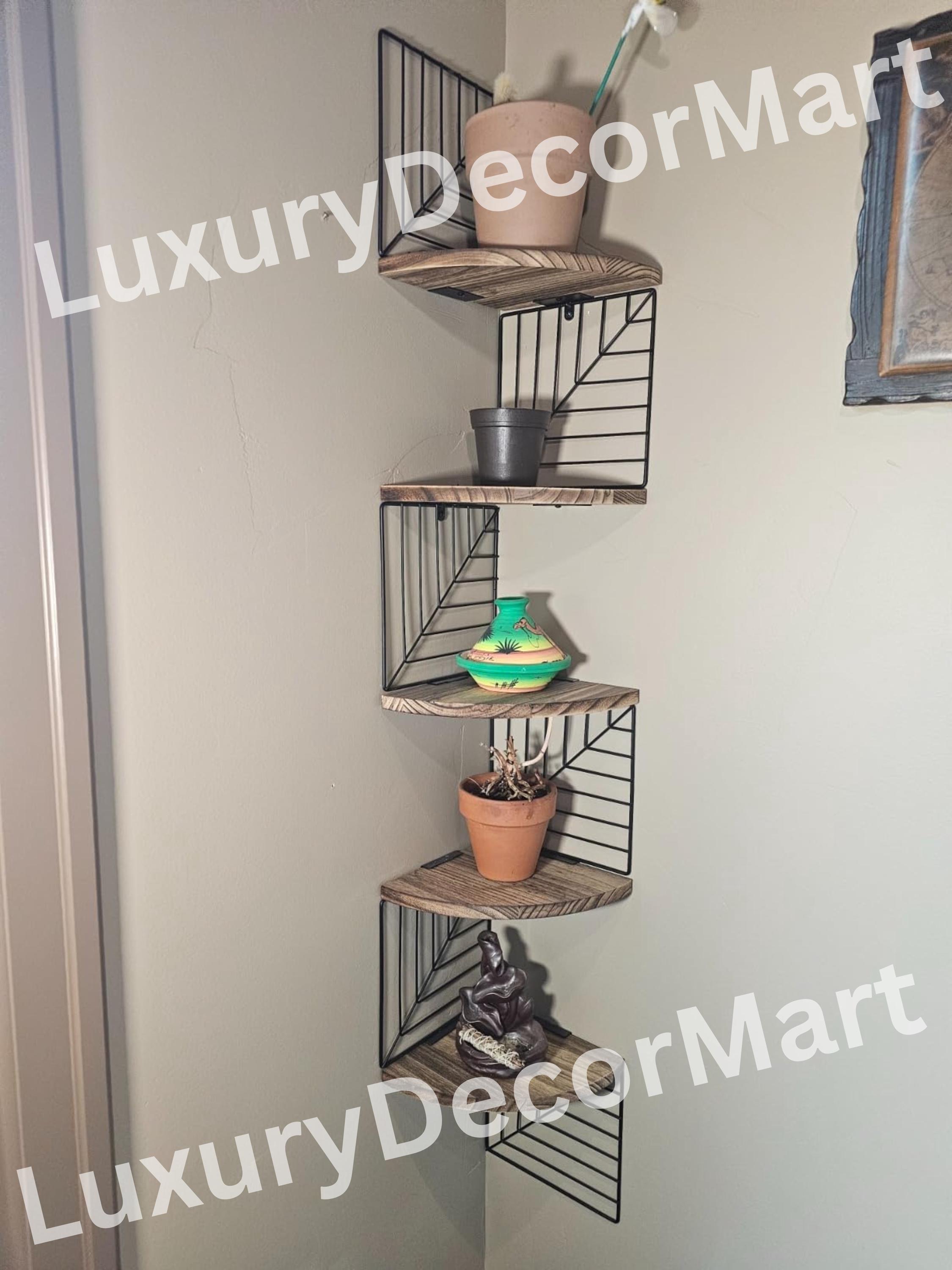 Wall Mounted Wood & Metal Corner Shelves | Wall Book Shelves | Wall ...