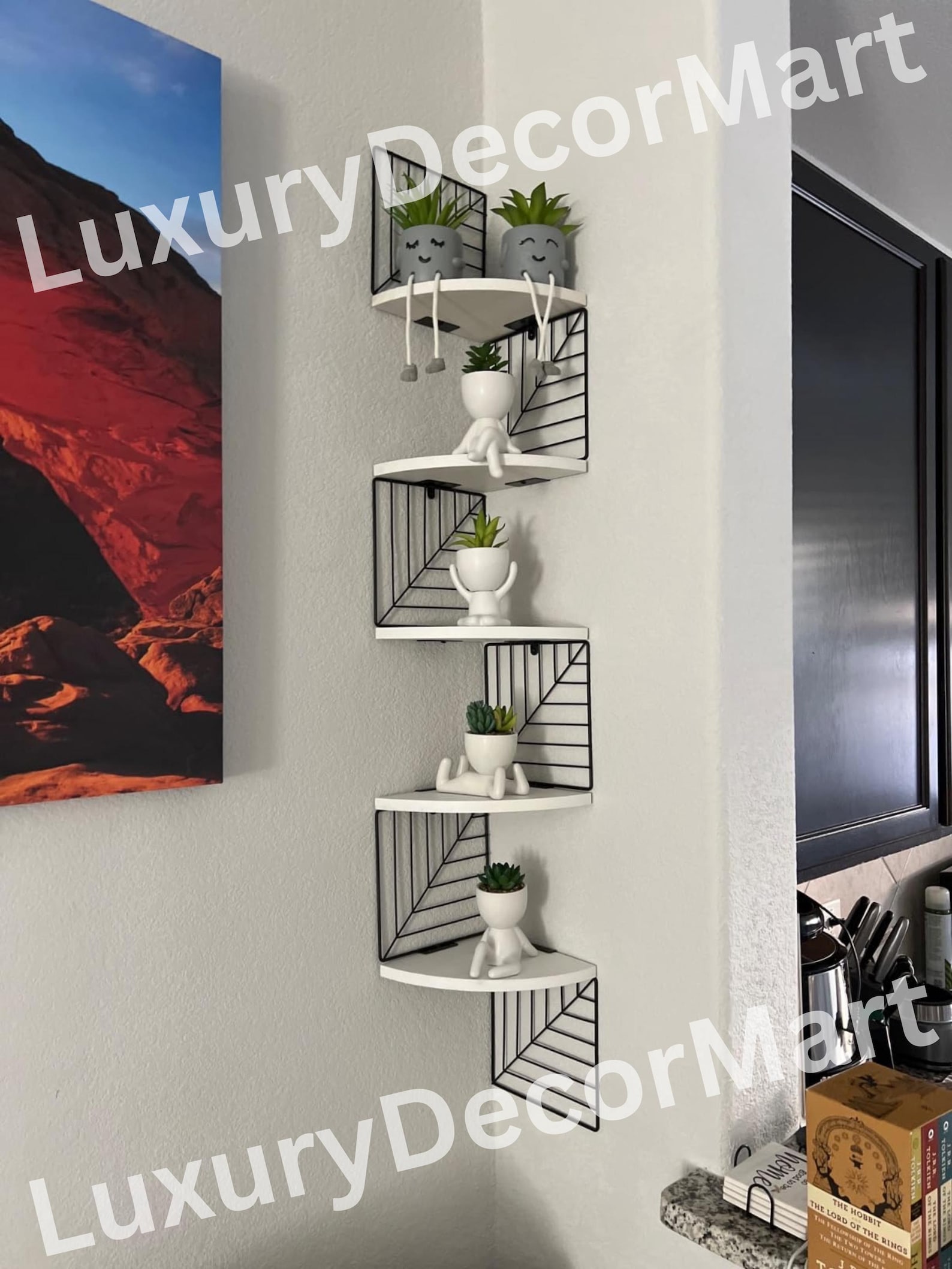 Wall Mounted Wood & Metal Corner Shelves | Wall Book Shelves | Wall ...