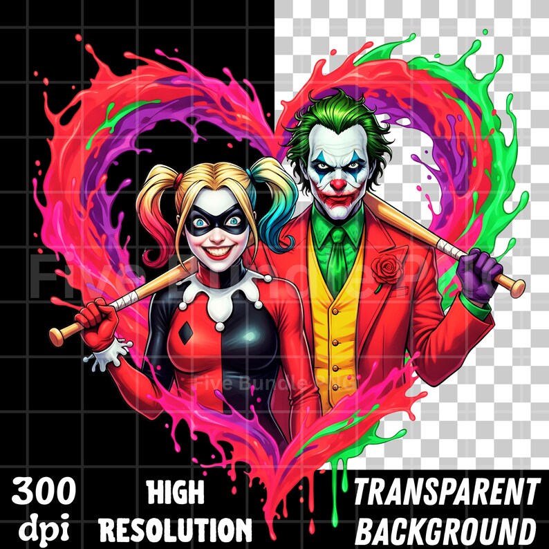 Joker Love Harley Splash Transparent PNG File for Sublimation 300dpi ...