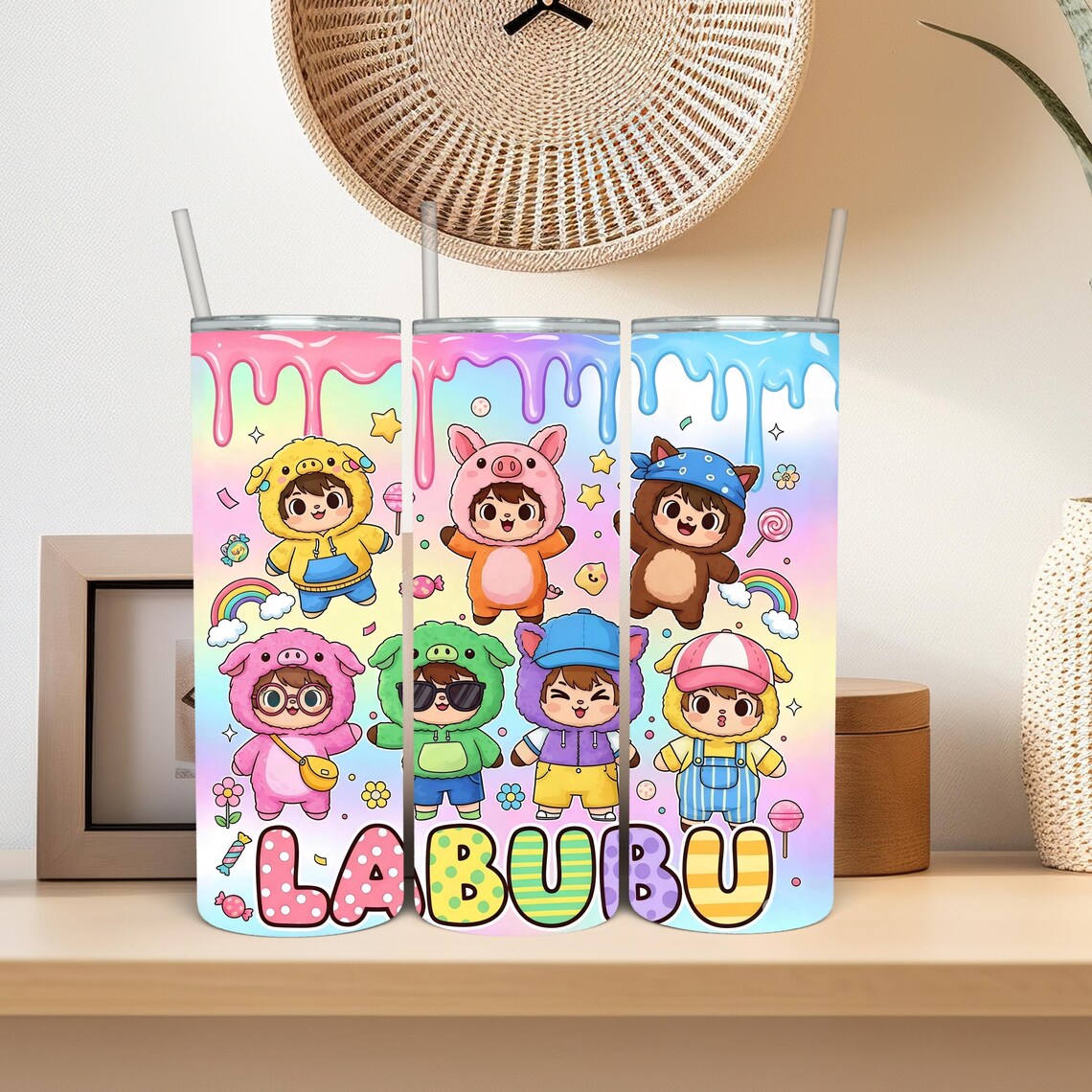Funny Labubu Character Tumbler Wrap Design Png, Trending Pink Cartoon ...