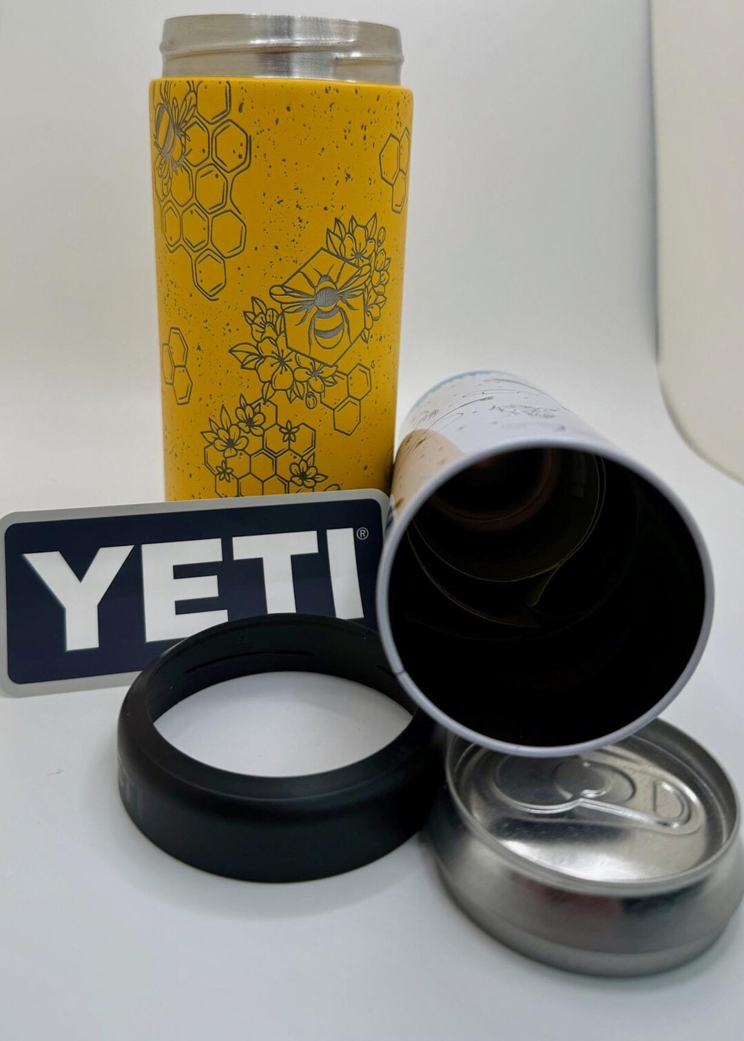 Honeycomb & Bees - 12oz YETI Slim Can Cooler - Full Wrap Laser Engraved ...