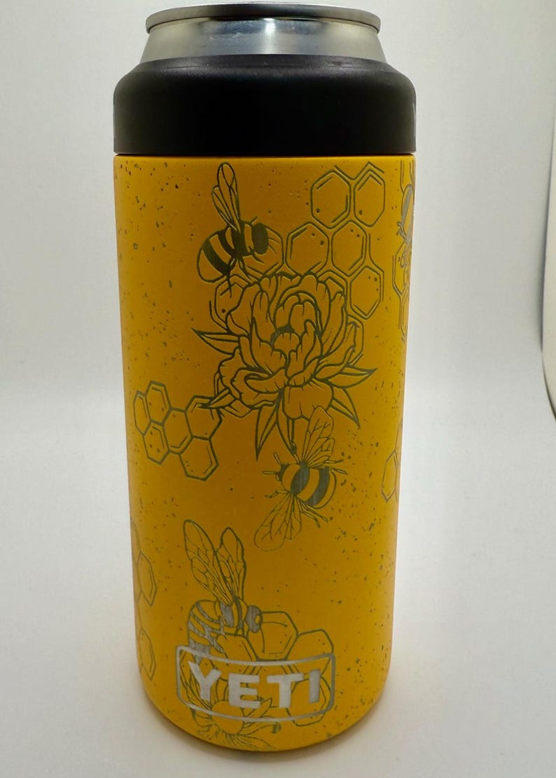 Honeycomb & Bees 12oz YETI Slim Can Cooler Full Wrap Laser Engraved ...