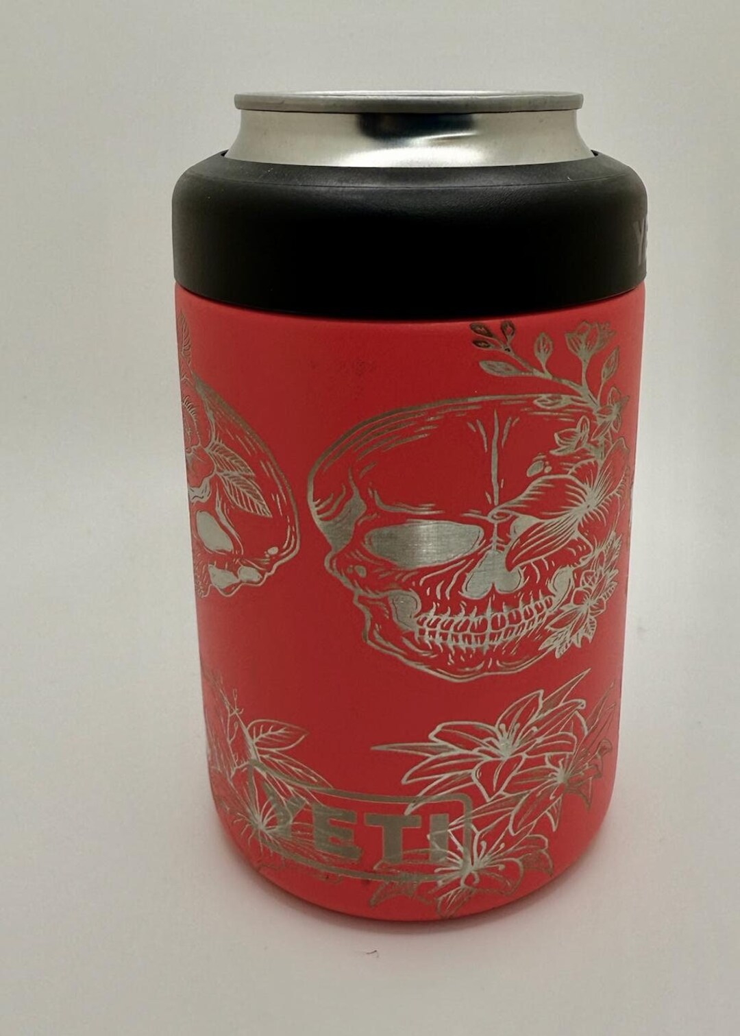 Skulls & Roses 12oz YETI Can Cooler - Bimini Pink - Laser Engraved Full ...