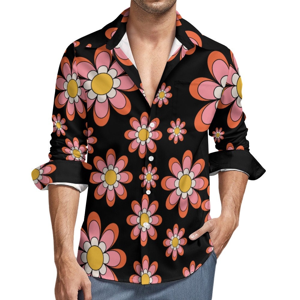 Vintage 70s Style Shirt, Retro Shirt Men, Hippie Shirt Men,neon Shirt ...