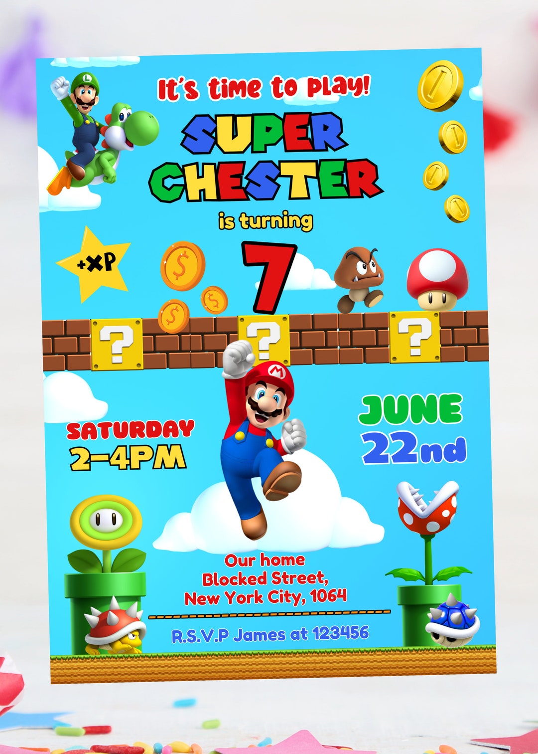 Super Mario Invitation, Customized, Birthday Party Invitation, Super ...
