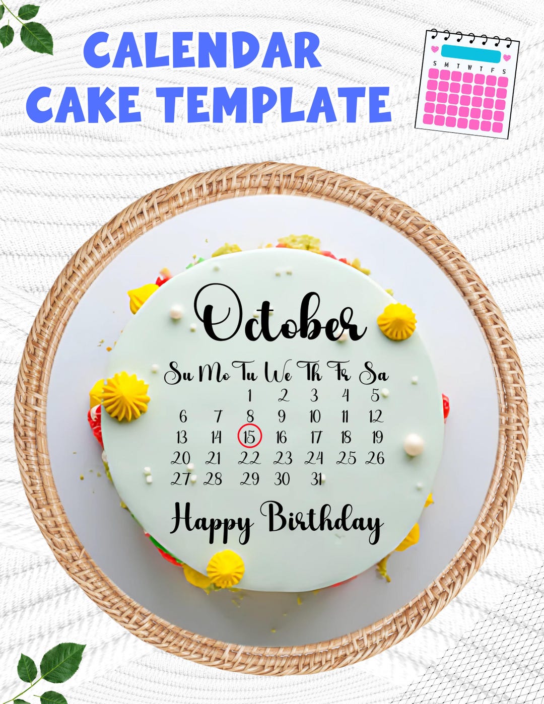 Calendar Cake Template, Calendar Cake Topper, Calendar on Cake ...