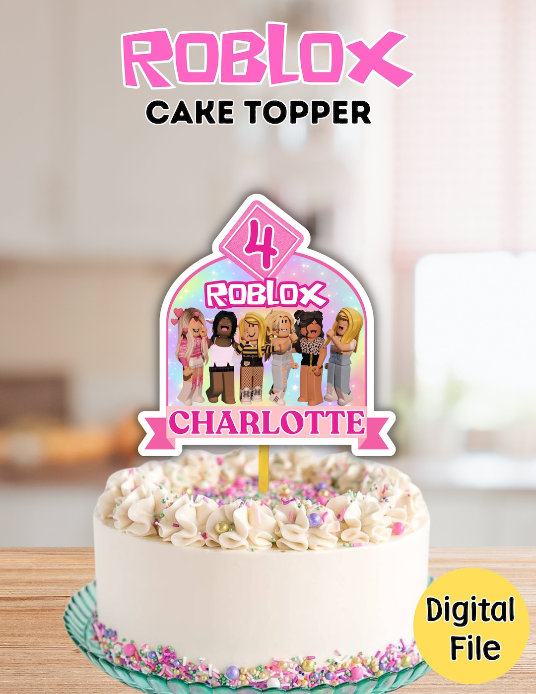 Roblox Cake Topper, Free 12 Pcs Cupcakes, Roblox Birthday Cake Topper ...