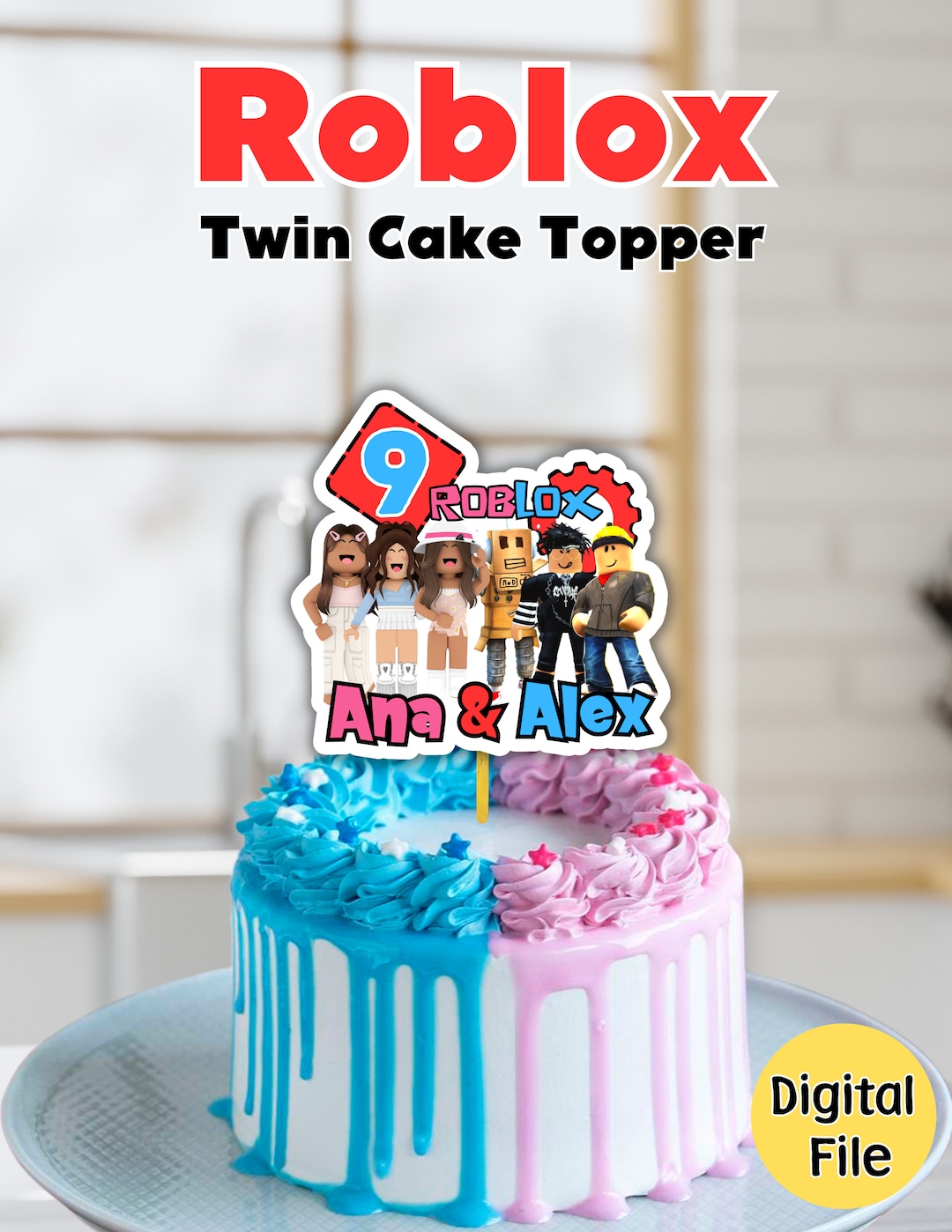 Roblox Cake Topper, Free 24 Pcs Cupcakes, Twin Cake Topper, Customized ...