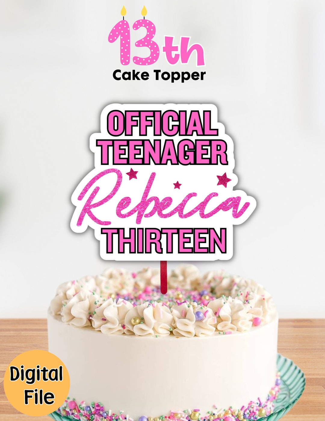 Officially 13, Thirteen Cake Topper, 13th Birthday, 13th Cake Topper ...