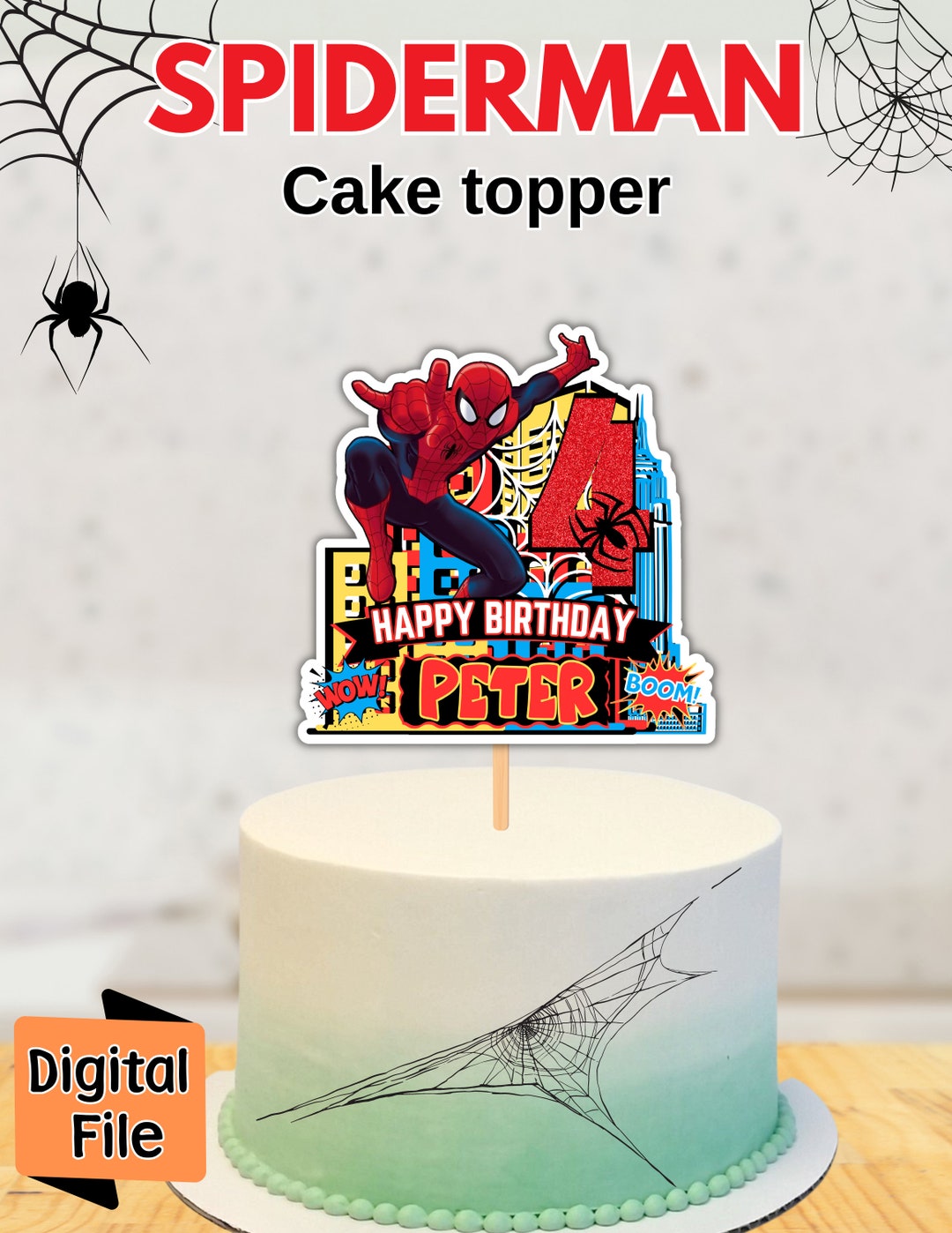 Spiderman Cake Topper, Free 12 Pcs Cupcakes, Spiderman in Web ...