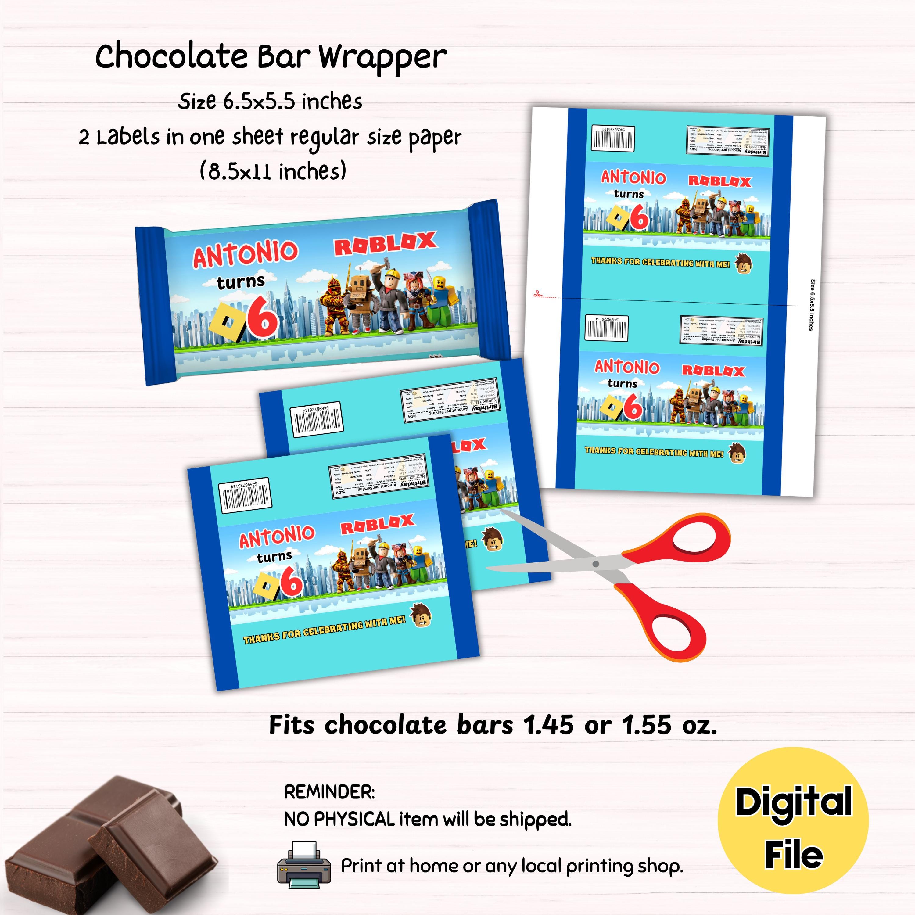 Custom Roblox Chocolate Bar Wrapper: Printable Party Favor (digital ...
