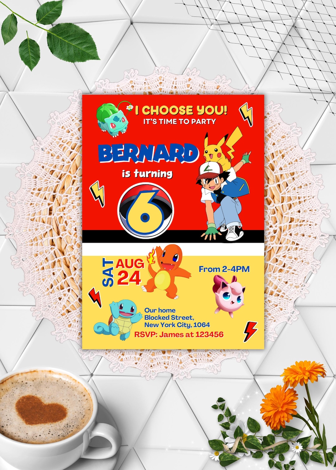 Pikachu Invitation, Customized, Pokemone Invitation, Printable, Digital ...