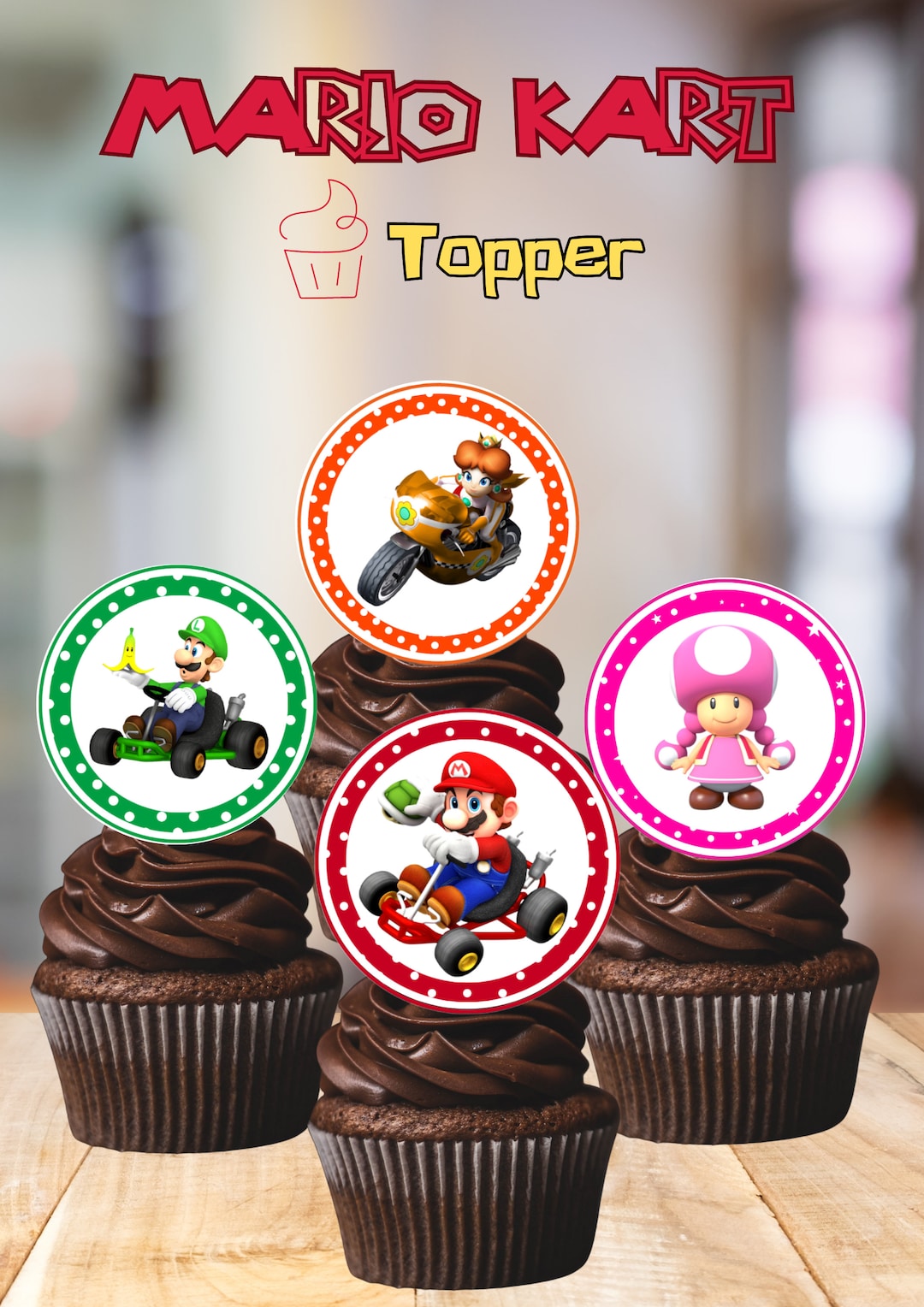 Super Mario Cupcake Toppers, Mario Kart Cupcake Toppers, Super Mario ...