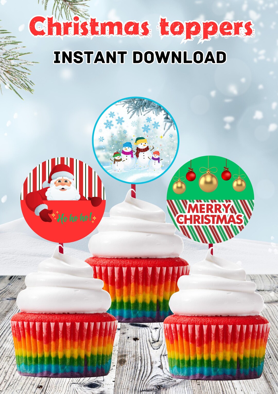 Christmas Cupcake Toppers: Printable Merry Christmas Design (digital ...