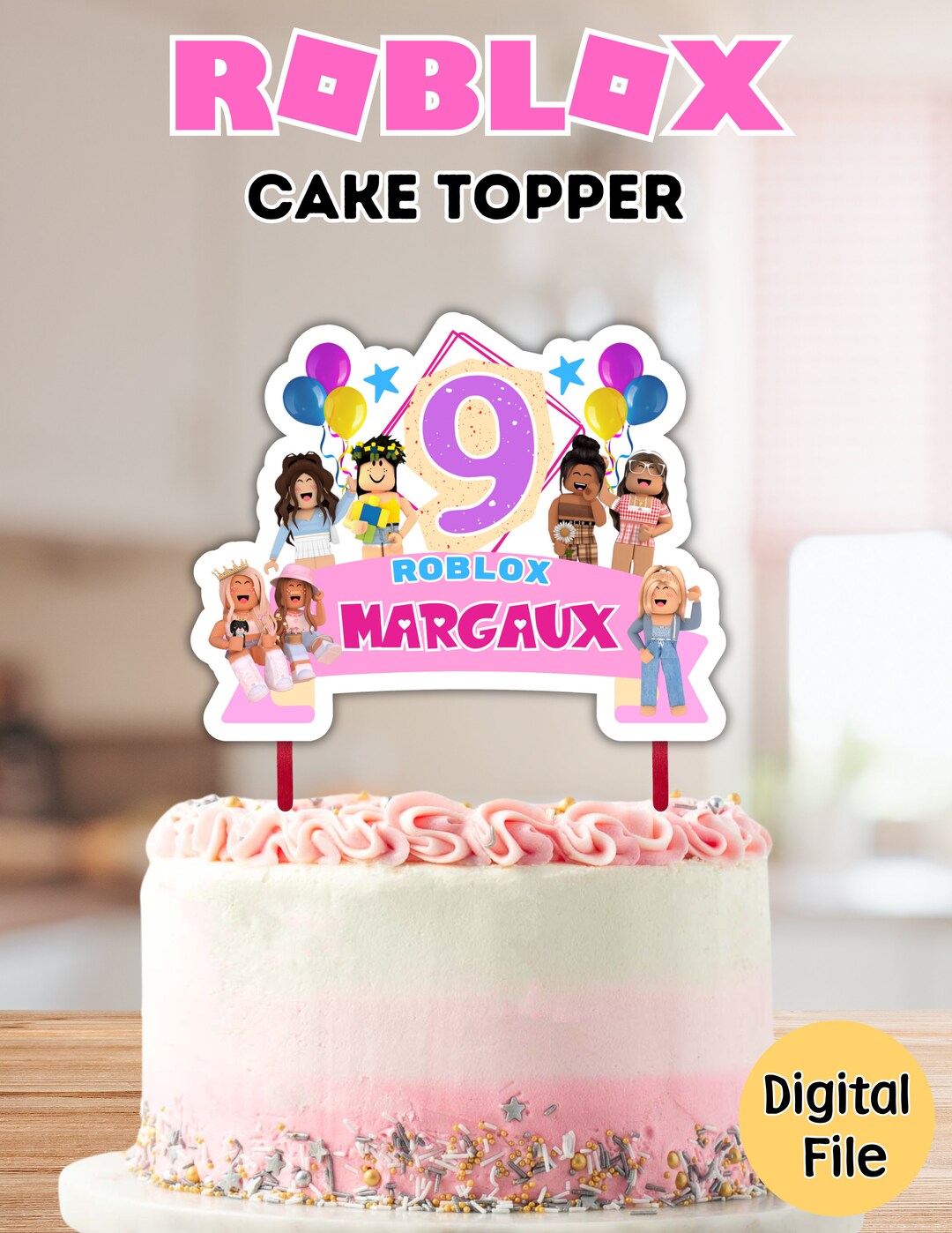 Roblox Cake Topper, Free 12 Pcs Cupcakes, Roblox Birthday Cake Topper ...