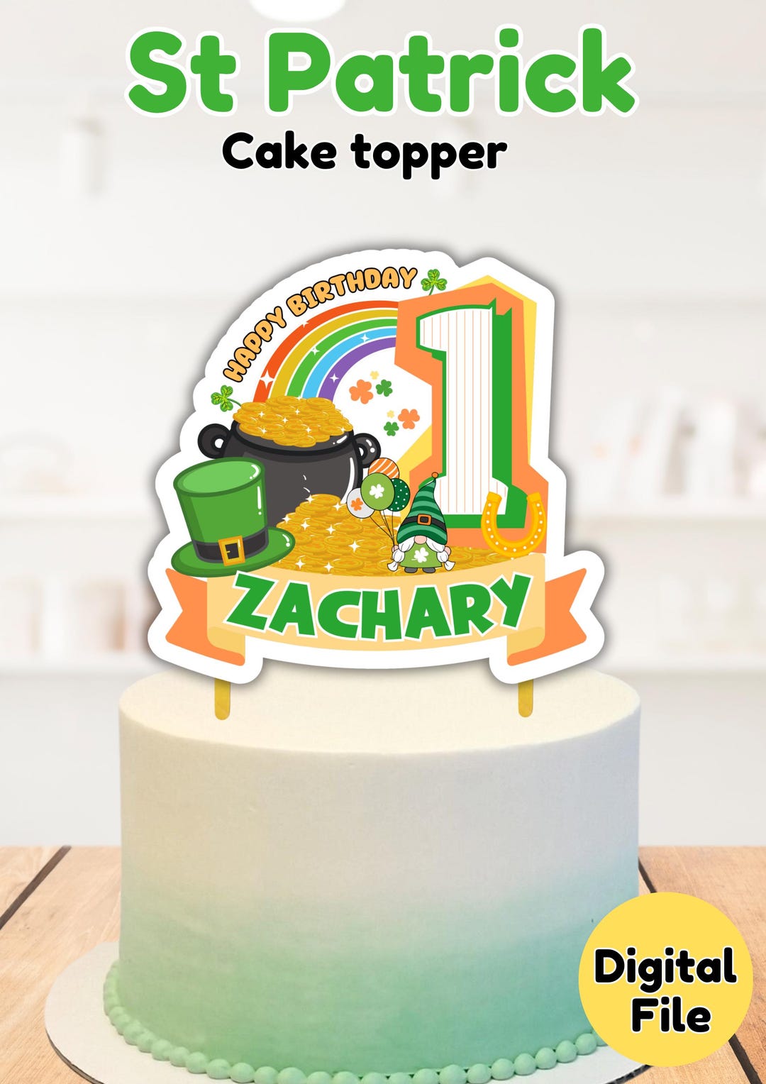 Personalized St Patricks Day Birthday Cake Topper (digital File) - Etsy