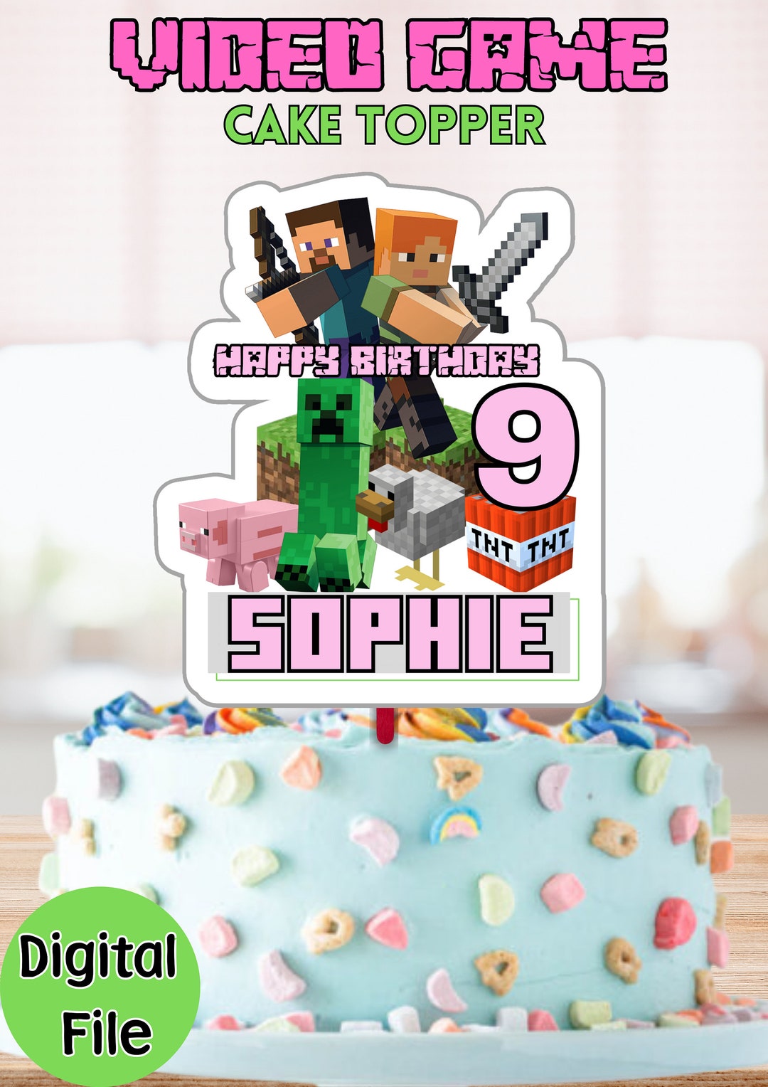 Minecrafter Cake Topper, Minecrafter Birthday, Gamer Cake Topper ...