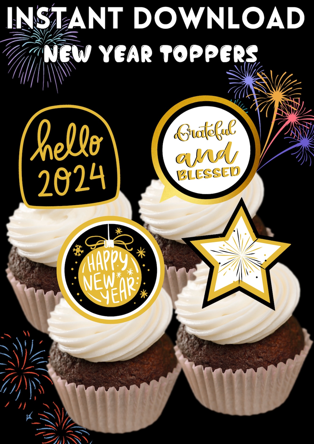 2024 Cupcake Toppers Happy New Year Cupcake Toppers Holiday - Etsy