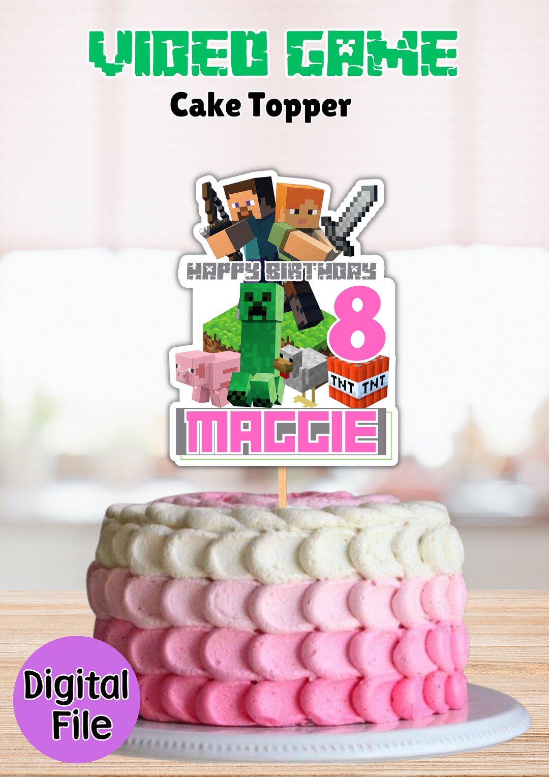 Minecrafter Cake Topper, Minecrafter Birthday, Gamer Cake Topper ...