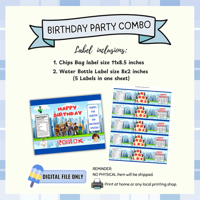 Roblox Party Printables: Chip Bag & Water Bottle Labels, Instant ...