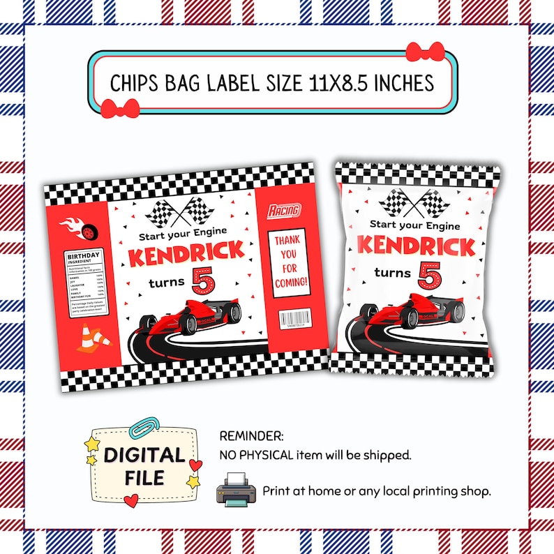 Custom Race Car Chip Bag Label: Game Theme Birthday (digital File) - Etsy
