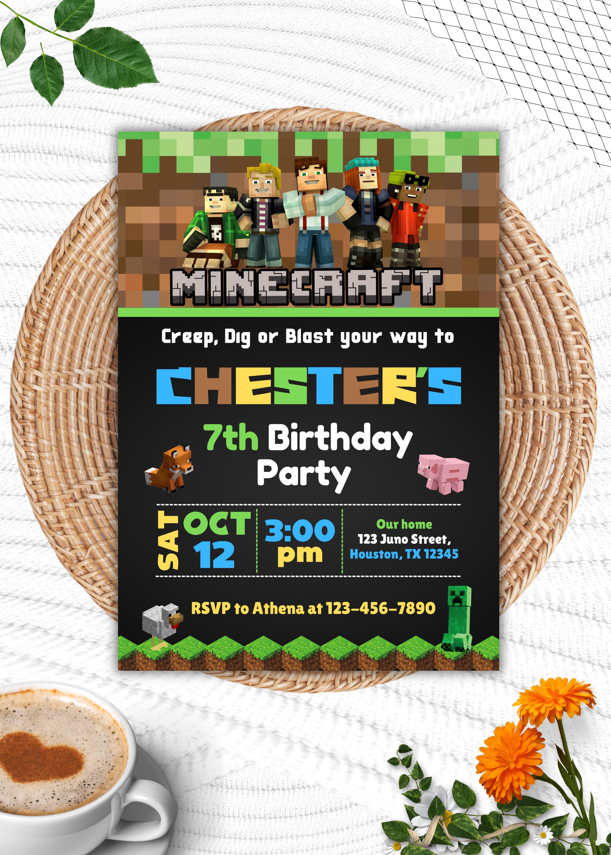 Plantilla De Invitaciones De Minecraft De 5 X 7 Pulgadas Minecraft
