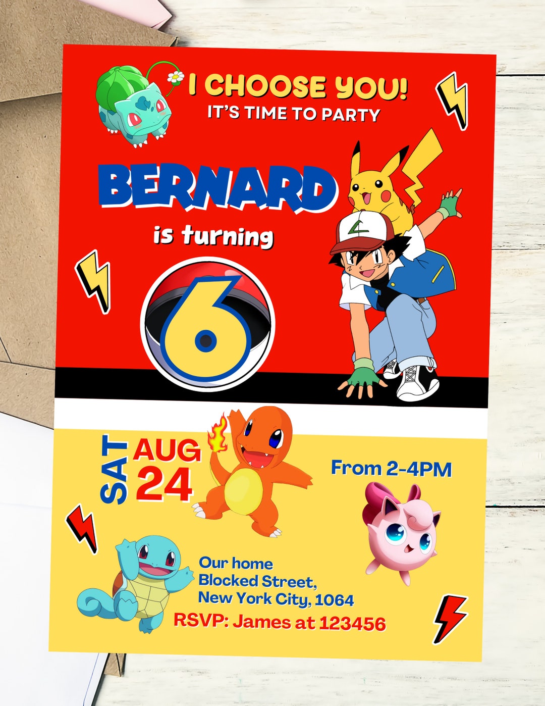 Pikachu Invitation, Customized, Pokemone Invitation, Printable, Digital ...