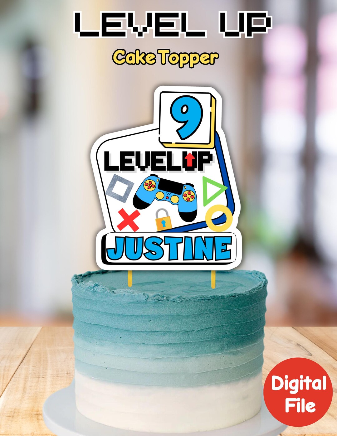 Level up Cake Topper, Free 12 Pcs Cupcakes, Customized, Gamer Cake ...