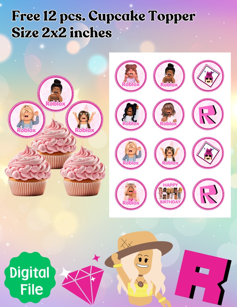Custom Roblox Birthday Cake Topper With Cupcake Toppers (digital File ...