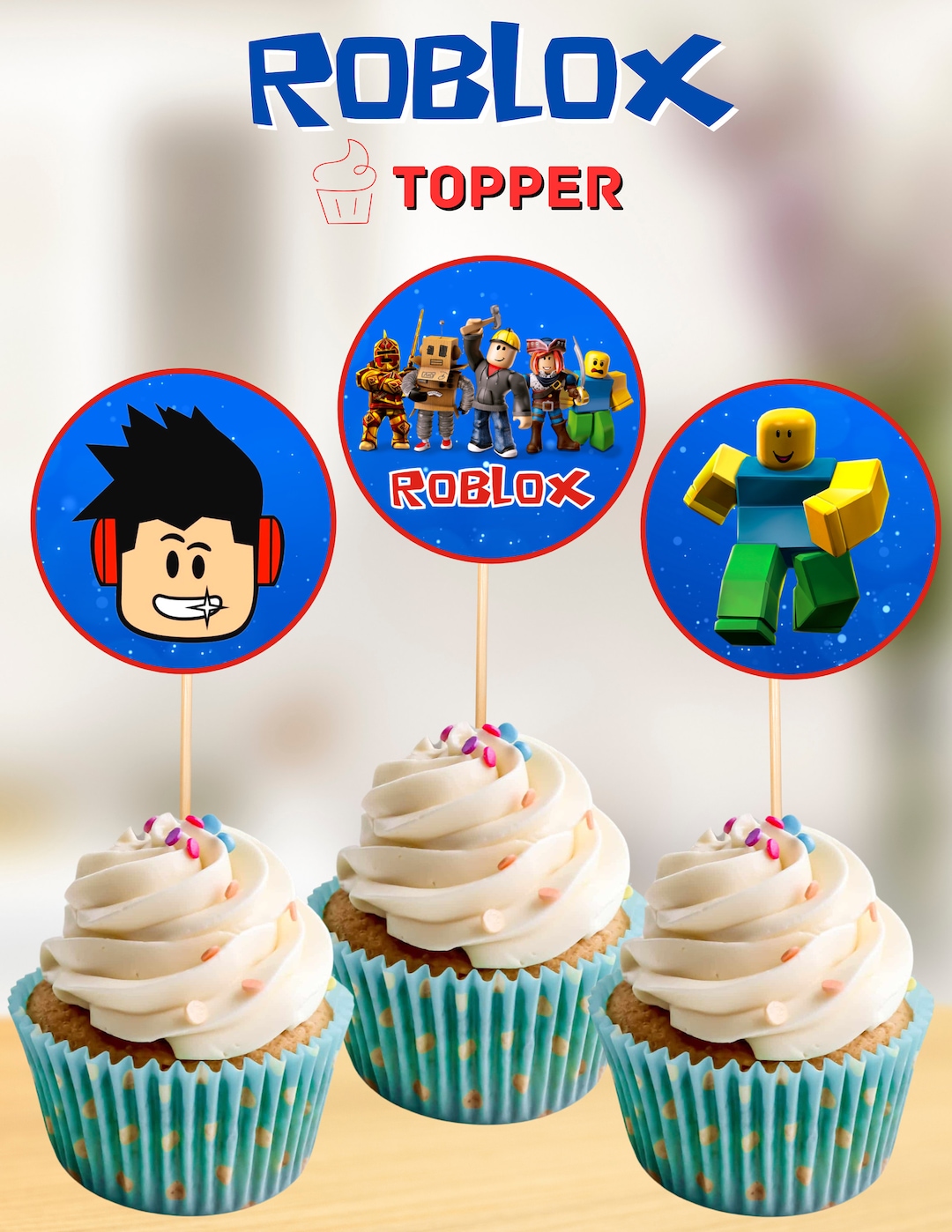 Roblox Cupcake Toppers, Roblox Birthday Topper, Gamer Cupcake Topper ...