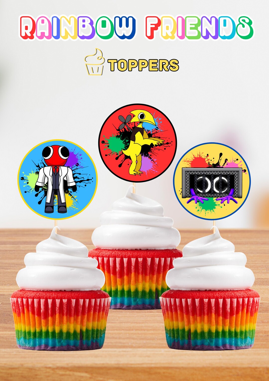Rainbow Friends Cupcake Toppers, Instant Download, 2x2 Inch Printable ...