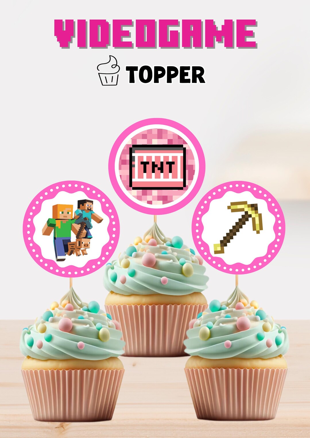 Minecrafter, Girl Cupcake Topper, Instant Download, Game Cupcake Topper ...