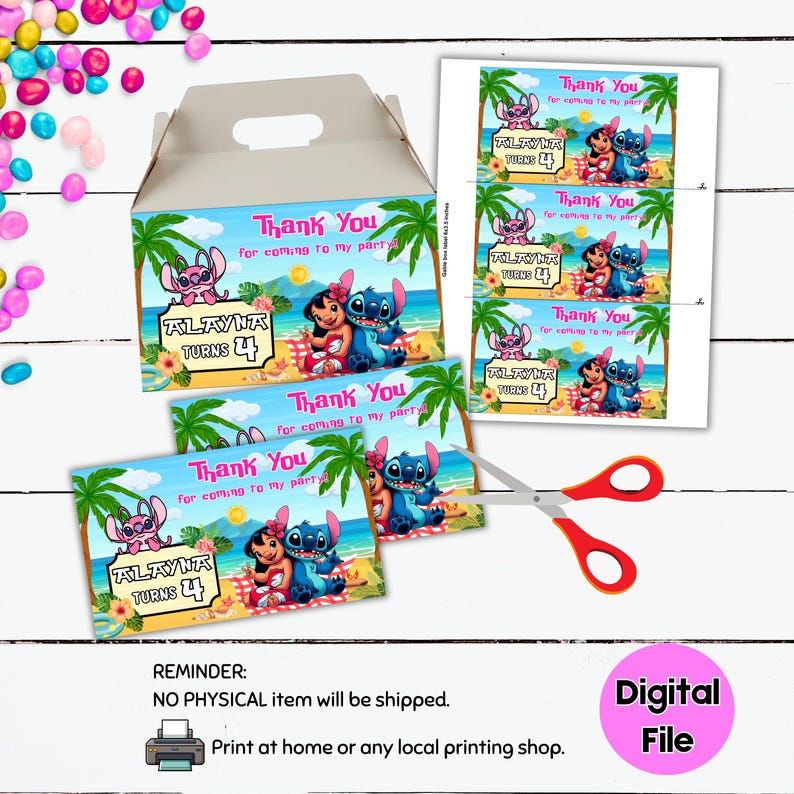 Custom Lilo and Stitch Gable Box Label: Printable Party Favor (digital ...