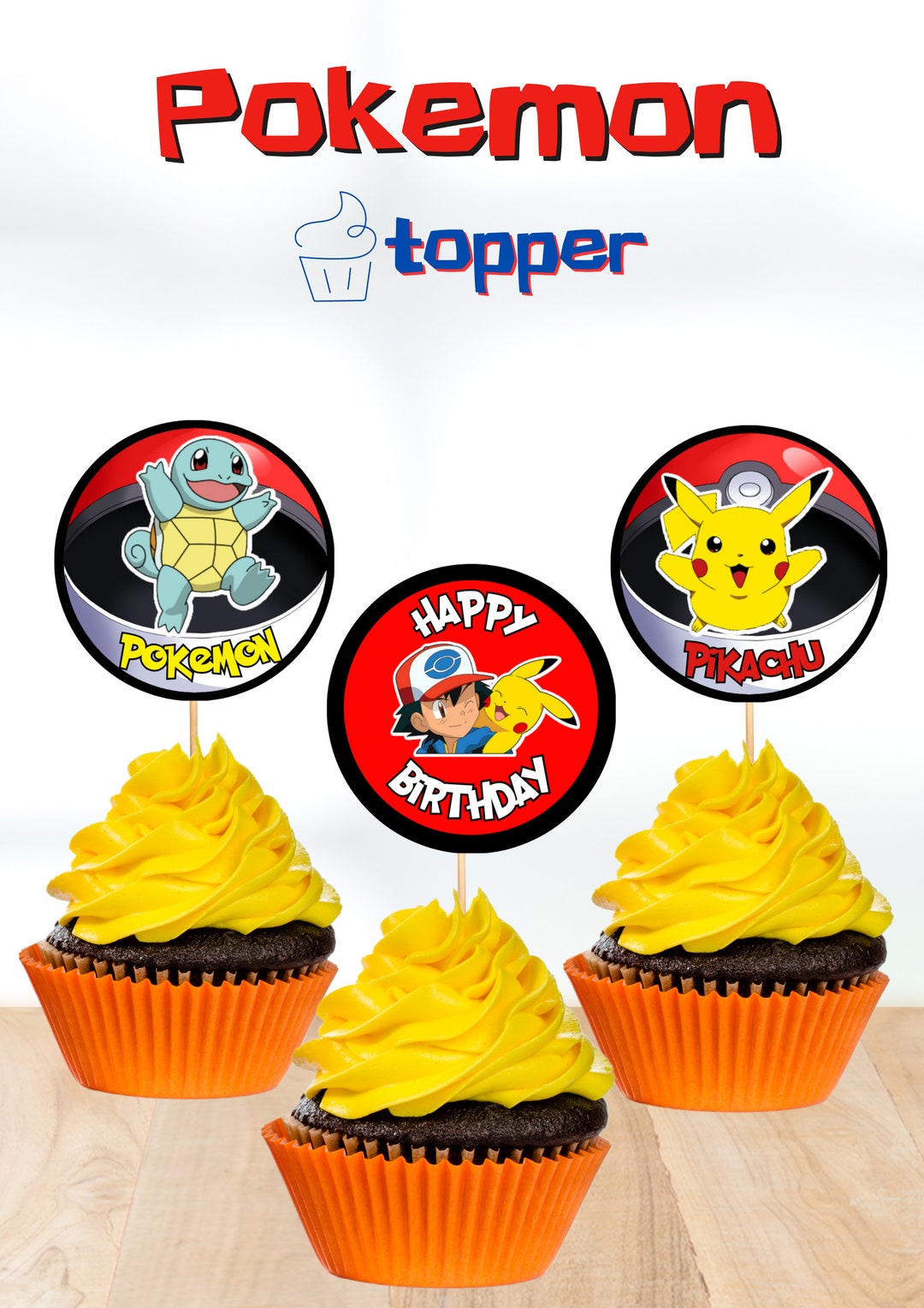 Pikachu Cupcake Toppers, Pokemons, Pikachu, Printable, Instant Download ...
