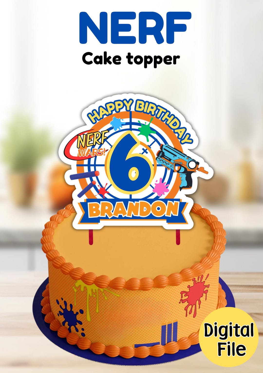 Nerf Cake Topper, Free 12 Pcs Cupcakes, Gamer Cake Topper, Customized ...