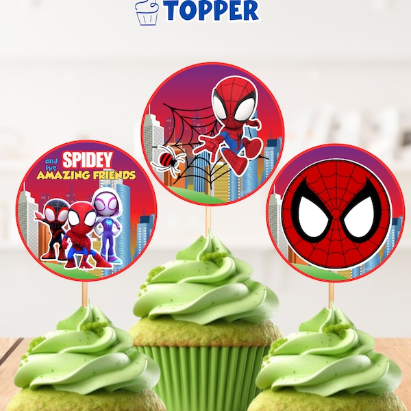Round Spiderman Cupcake Toppers - Etsy