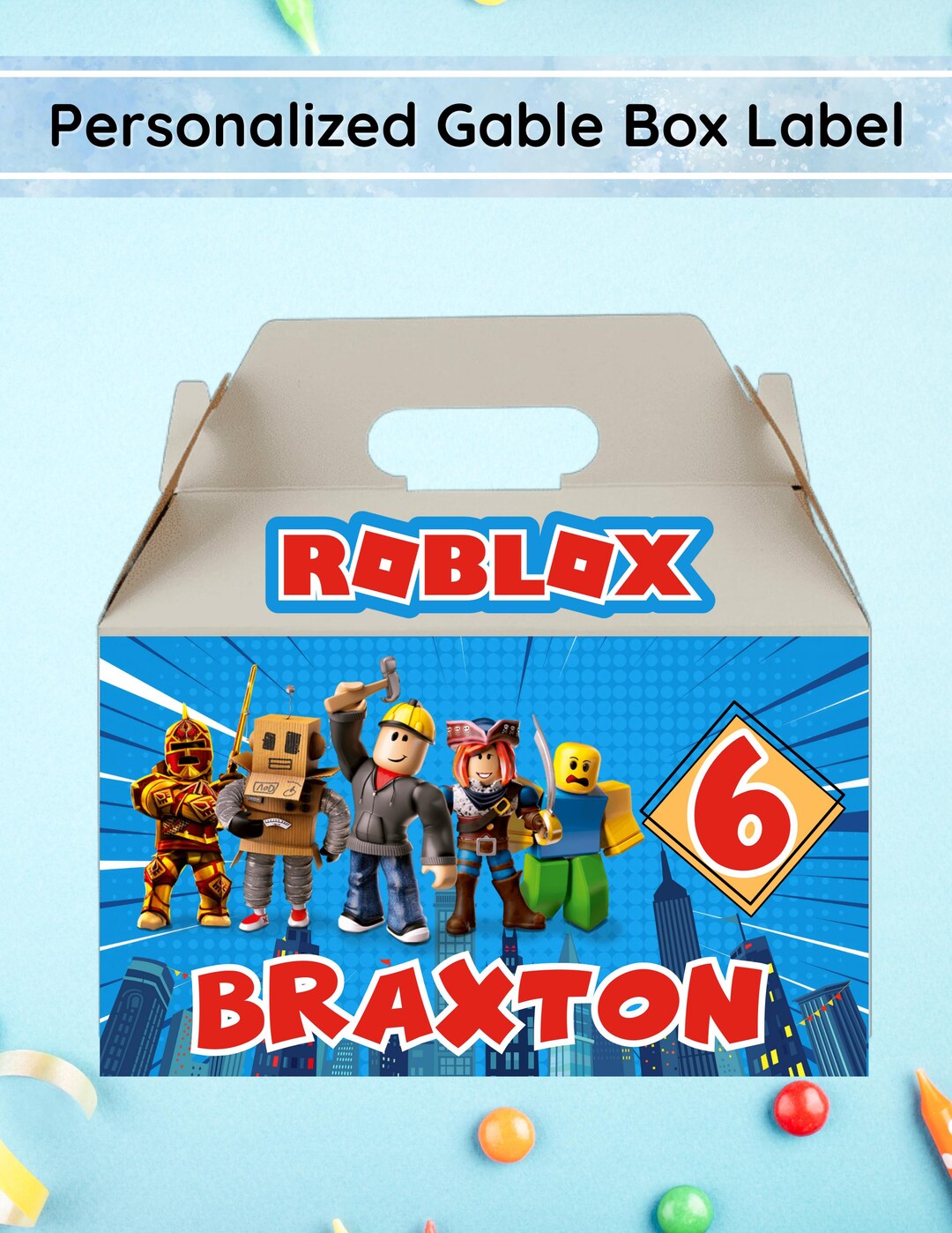 Roblox Gable Box Label, Customized, Party Box Template, Digital File ...
