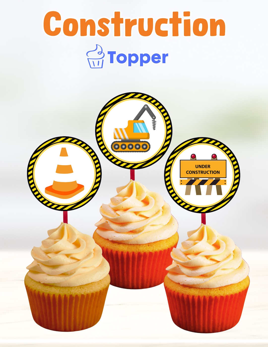 Construction Cupcake Toppers, Instant Download, Truck Cupcake Topper ...