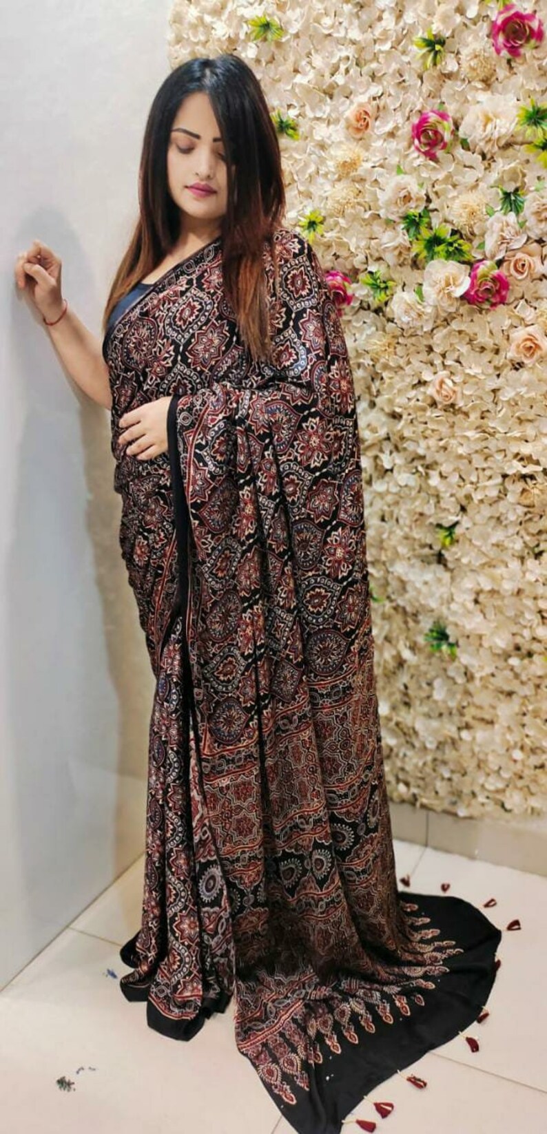 Premium Quality Designer Ajrakh Modal Silk Saree, Pure Modal Silk ...