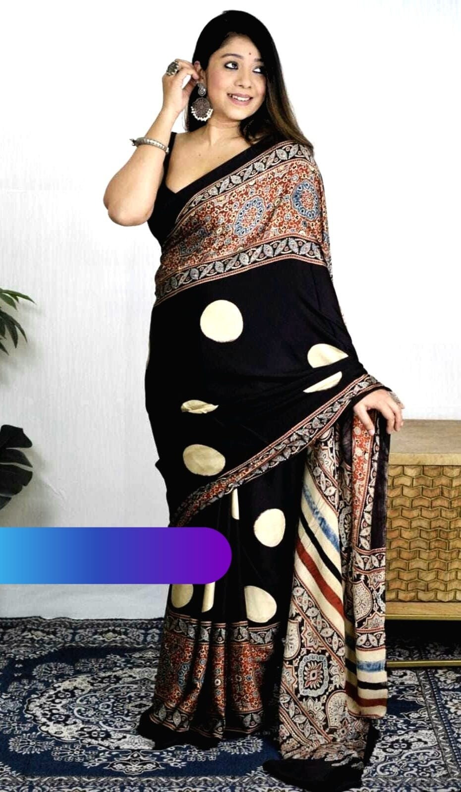 Ajrakh Modal Silk Saree With Zari Pallu, Pure Modal Silk Ajrakh Hand ...