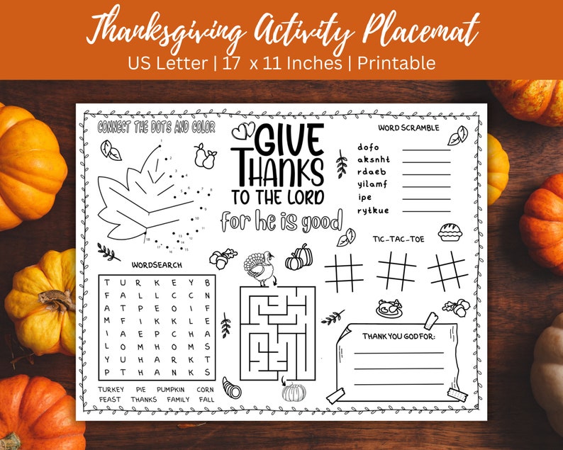 Thanksgiving Activity Mat for Kids, Thanksgiving Coloring Page ...