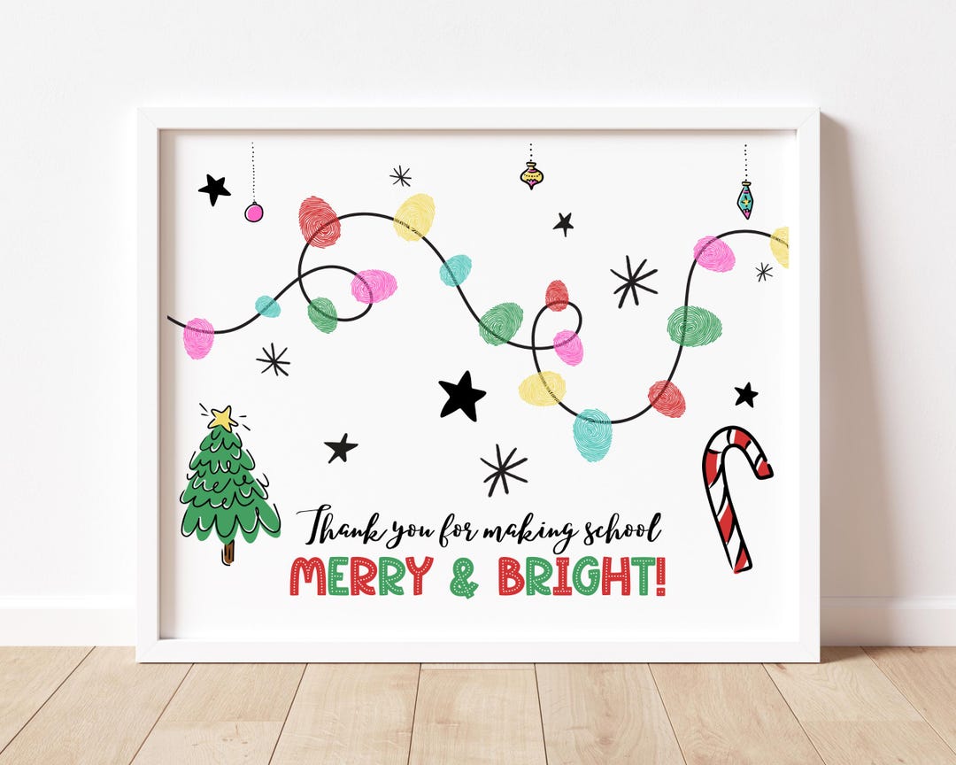 Fingerprint Christmas Lights Craft, Printable Teacher Gift From Kids ...