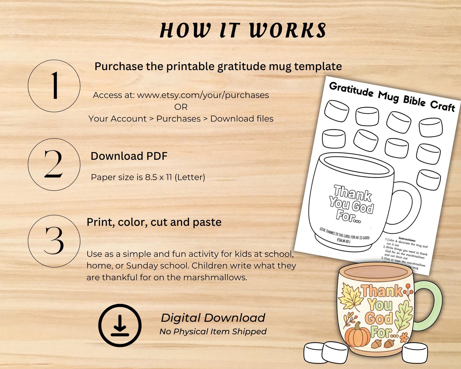 Gratitude Mug Bible Craft Printable, Thanksgiving Craft for Kids ...