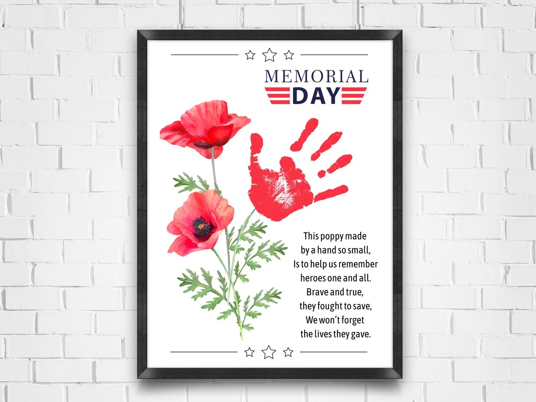 Memorial Day Handprint Art Printable, National Poppy Day Craft Activity ...