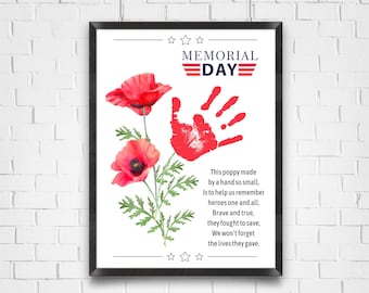 Remembrance Day Craft, Kids DIY Handprint Art, Memorial Day Activity ...