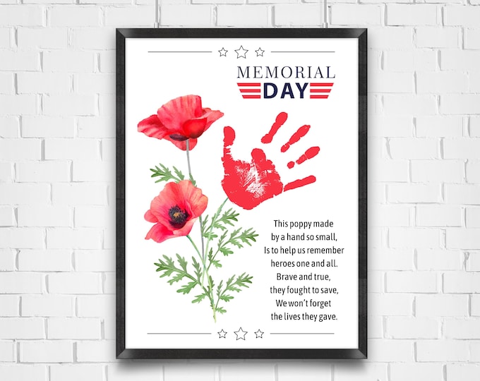Veterans Day Remembrance Day Poppy handprint Art Craft for Toddler ...