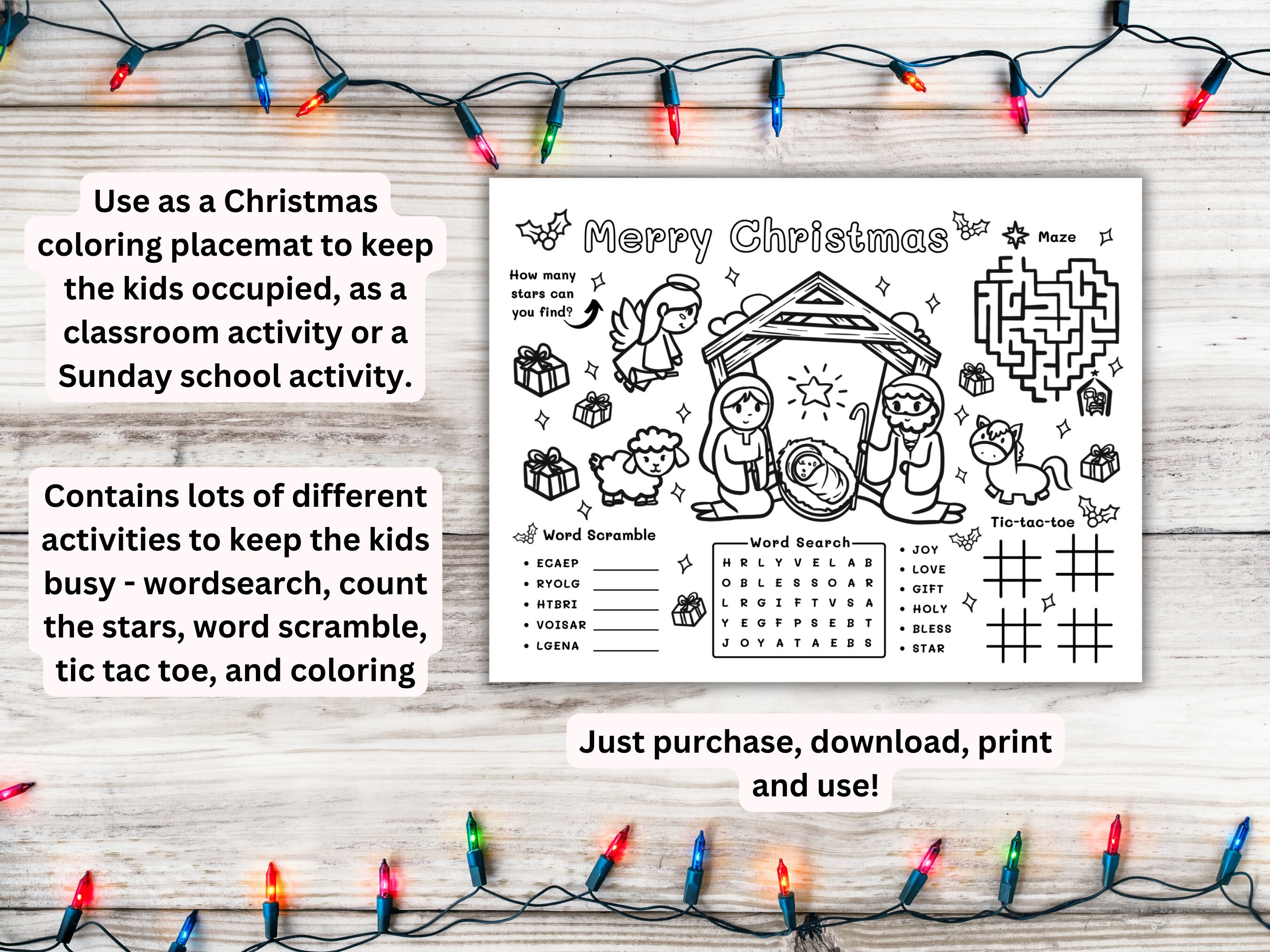 Printable Christmas Activity Placemat, Christmas Coloring Sheet for ...